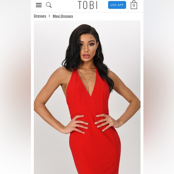 Tobi | Dresses | Sexy Form Fitting Red Maxi Halter Neckline Open Back ...